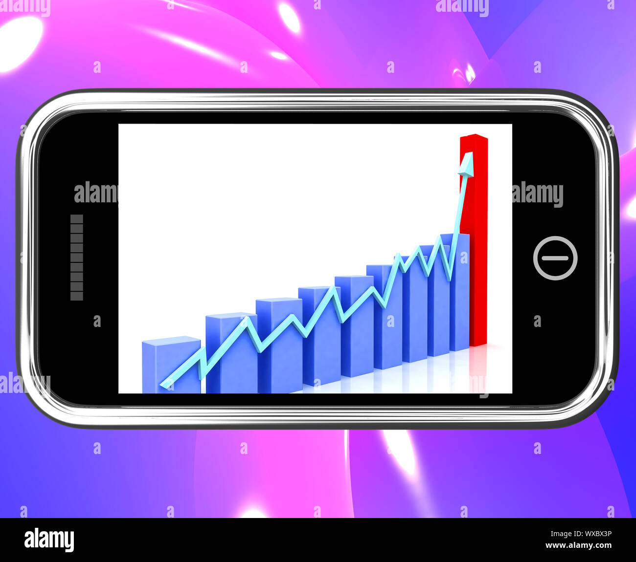 Arrow Rising On Smartphone Shows Progress Chart And Statistic Report ...