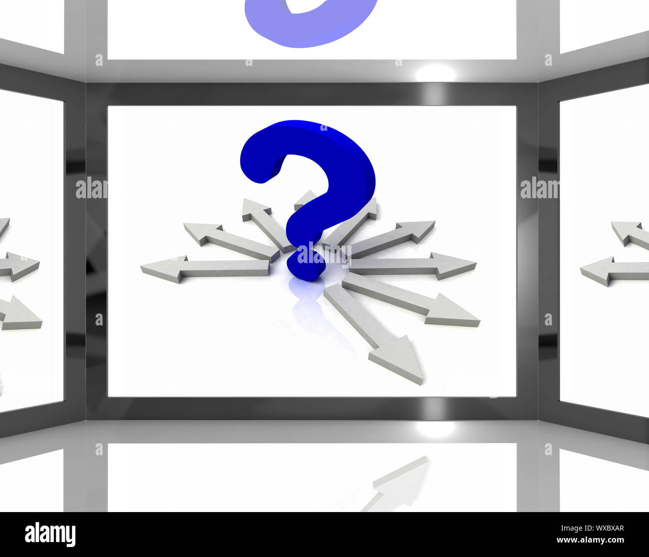 Question Mark On Screen Shows Questions TV Show Or Confusion Stock ...