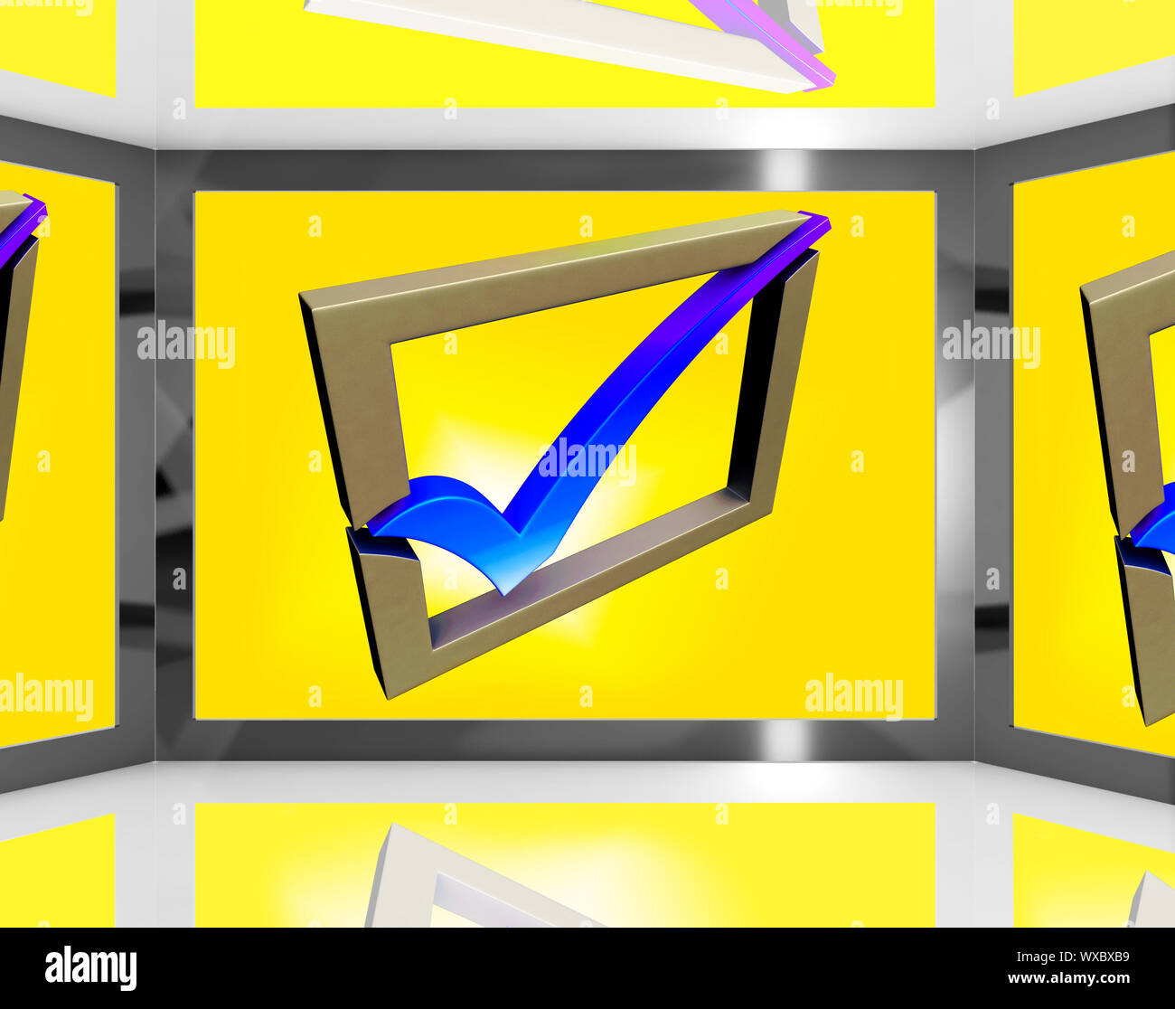 Check Mark On Screen Showing Approved Points And Confirmed Stock Photo ...