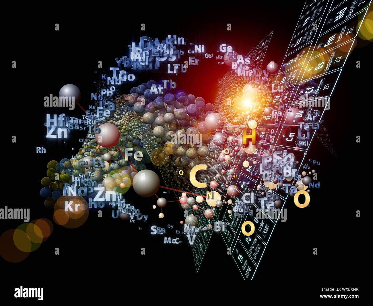 Creative arrangement of chemical icons, fractal graphics and design ...