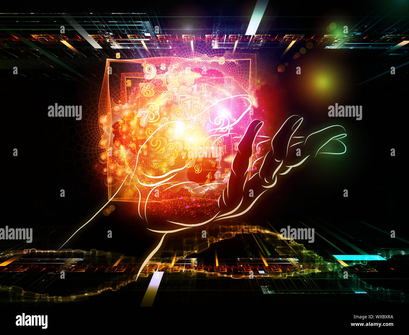 Hand of Technology series. Abstract arrangement of human hand and ...