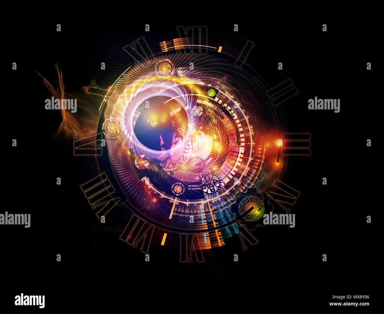 Clockwork Series. Abstract arrangement of clock gears, numbers and ...