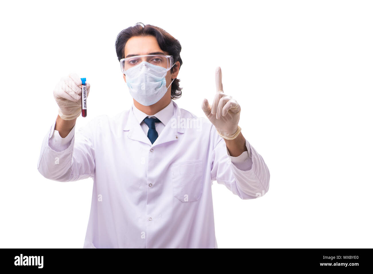 Young chemist isolated on white background Stock Photo - Alamy