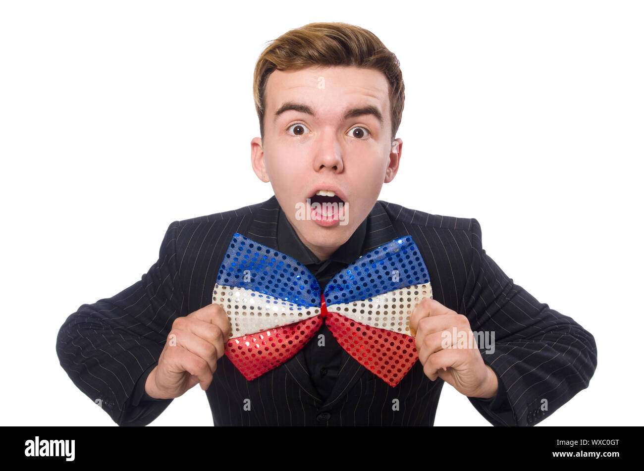 Funny man with giant bow tie Stock Photo - Alamy