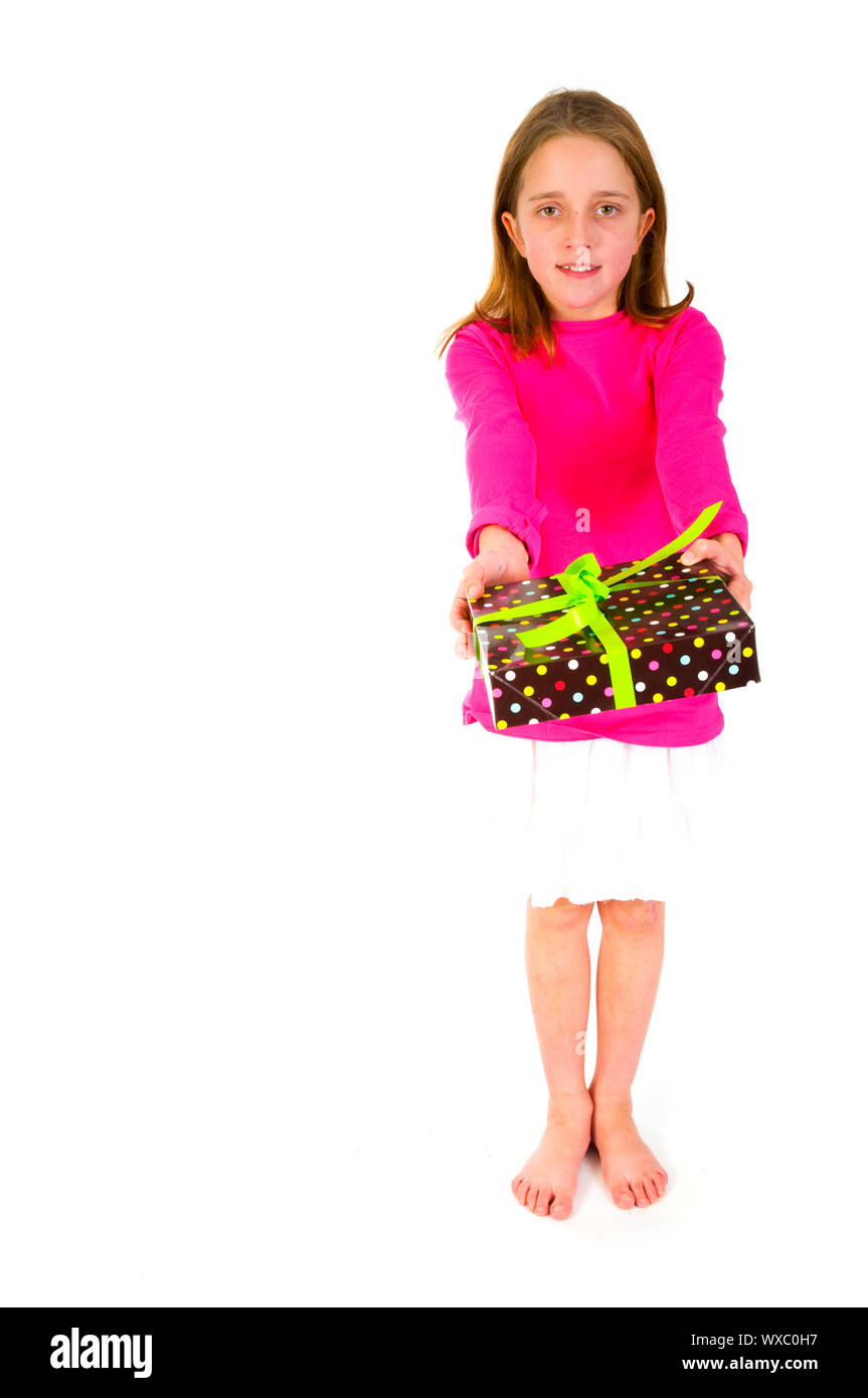 Little girl is giving you a present Stock Photo - Alamy