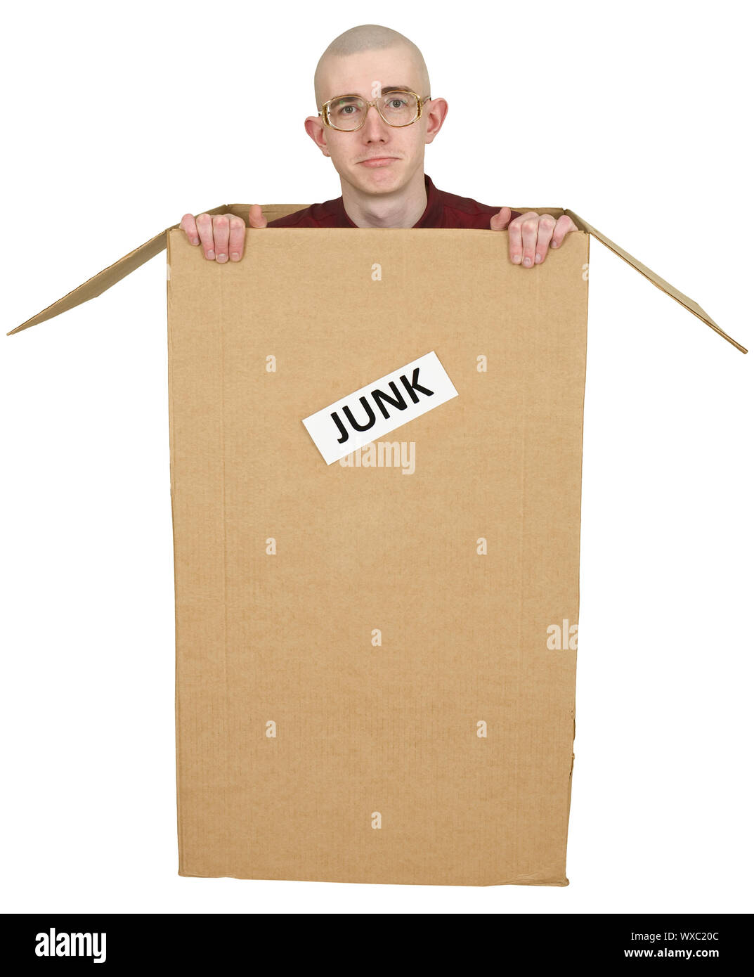 Man in carton inscription hi-res stock photography and images - Alamy