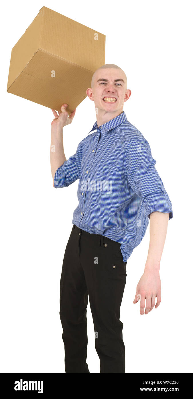 Messenger holding cardboard box Cut Out Stock Images & Pictures - Alamy