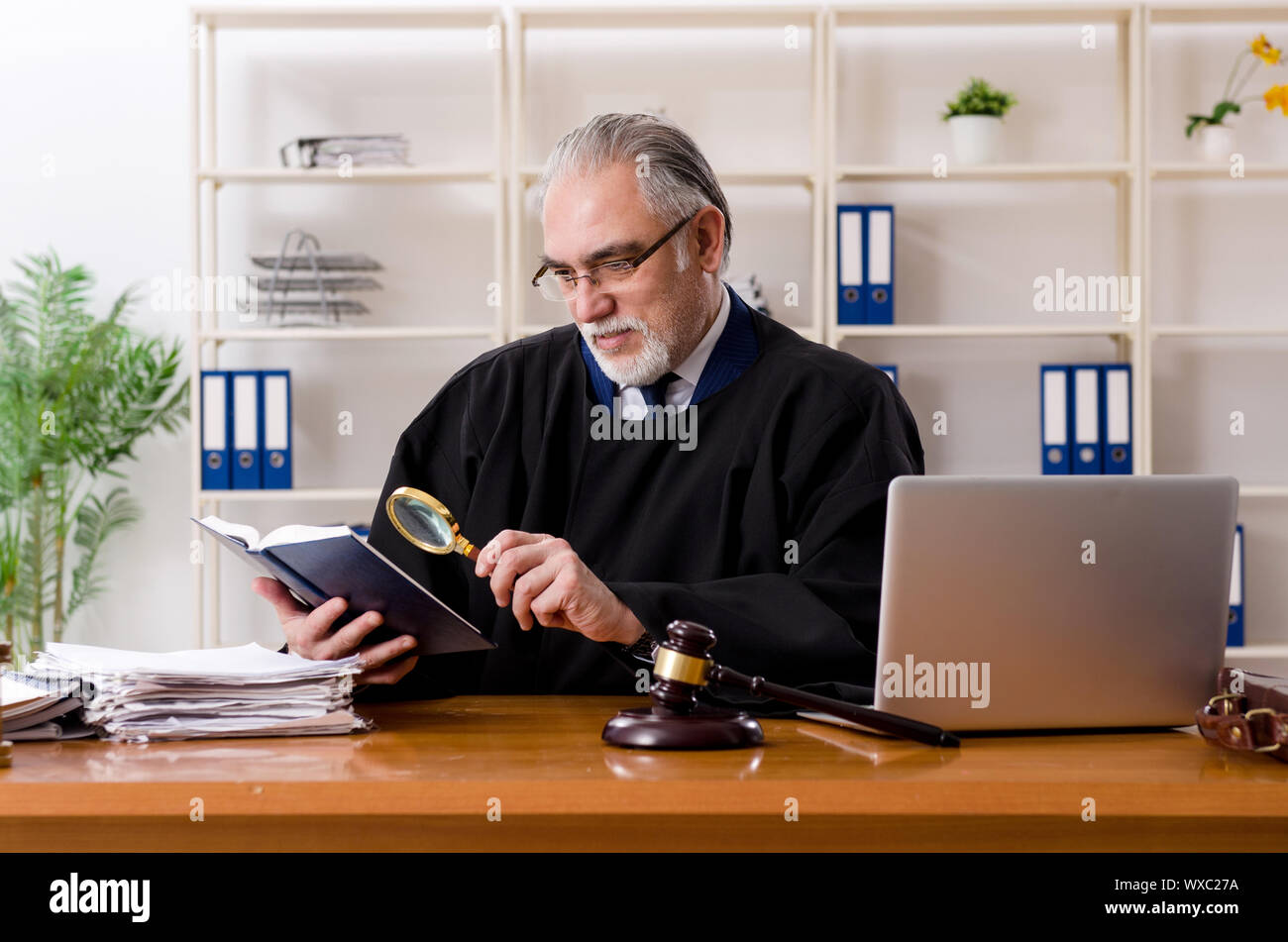 Aged lawyer working in the courthouse Stock Photo - Alamy