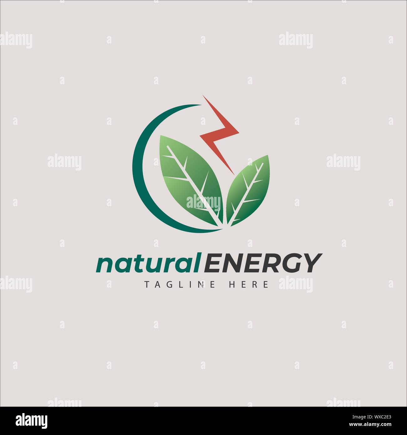green Natural energy logo design vector leaf conceptual with thunder ...