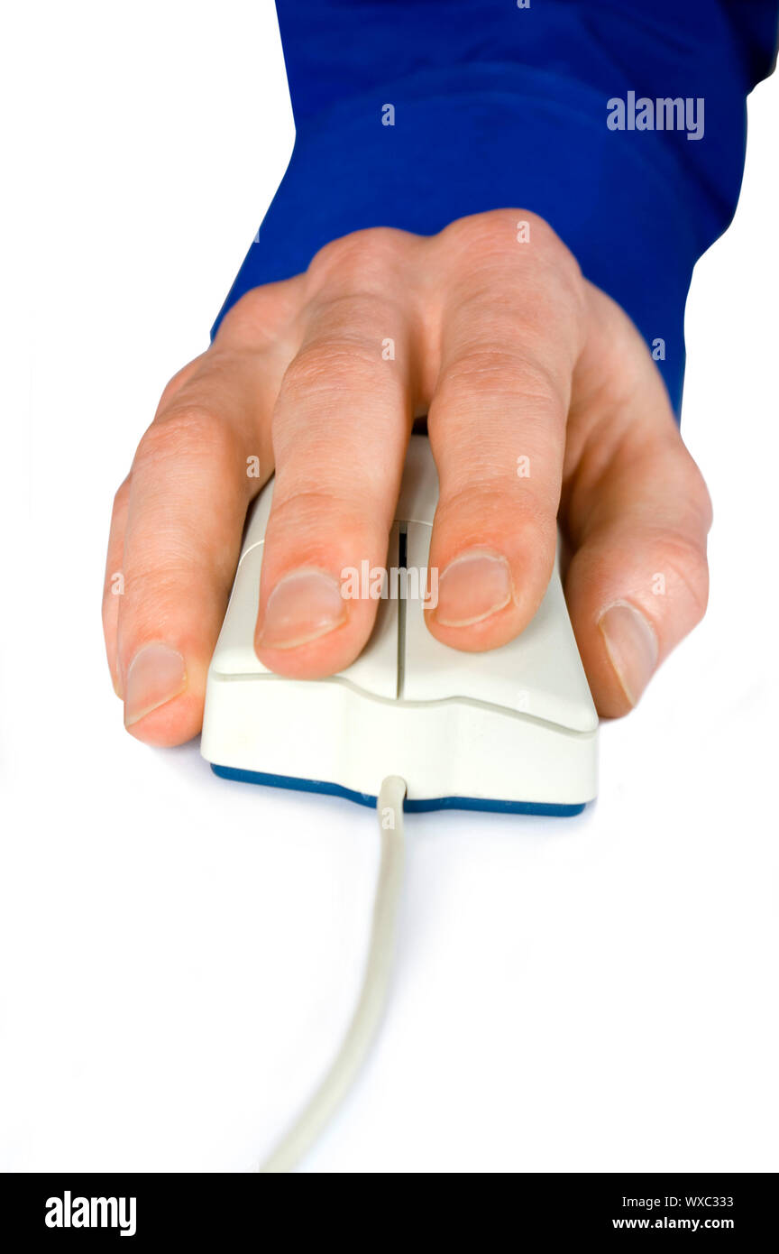 White computer mouse and hand on white Stock Photo - Alamy