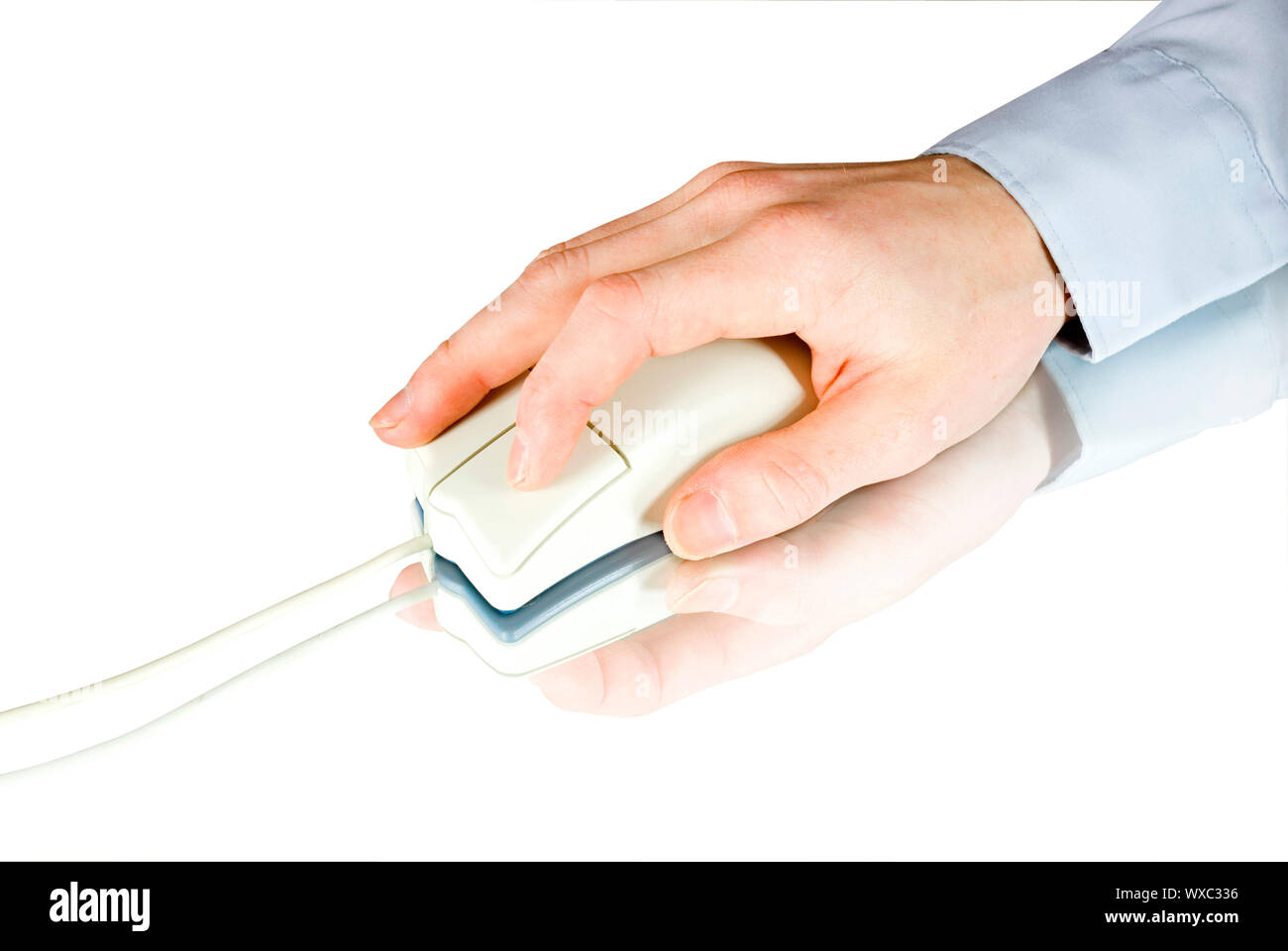 White computer mouse and hand on white Stock Photo - Alamy