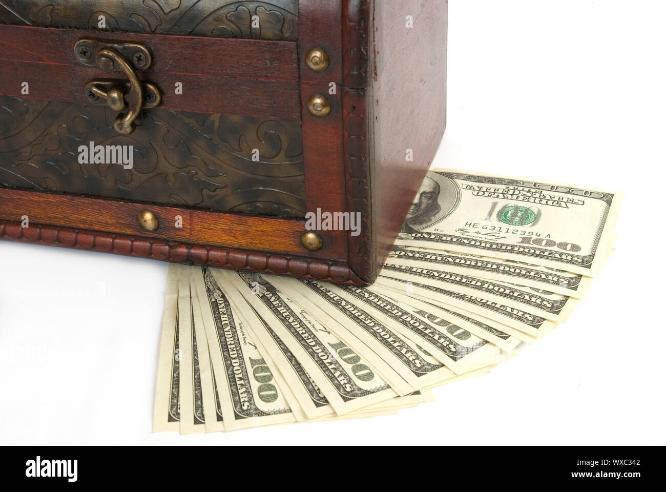 old box with money inside on white Stock Photo - Alamy