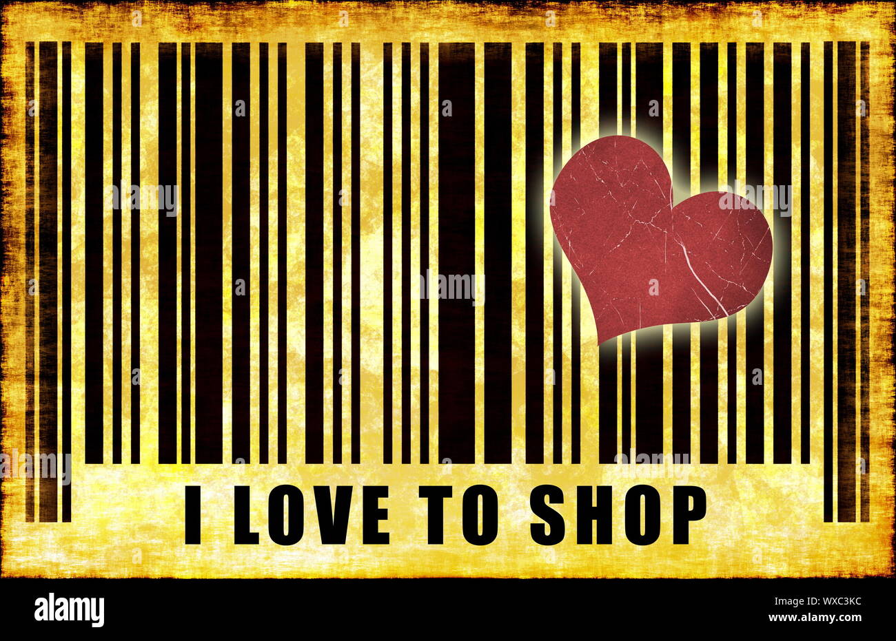 I Love To Shop Barcode Grunge Abstract Poster Stock Photo - Alamy