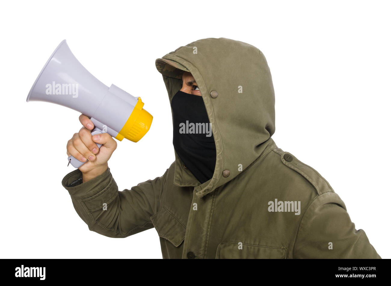 Criminal wearing mask isolated on white Stock Photo - Alamy
