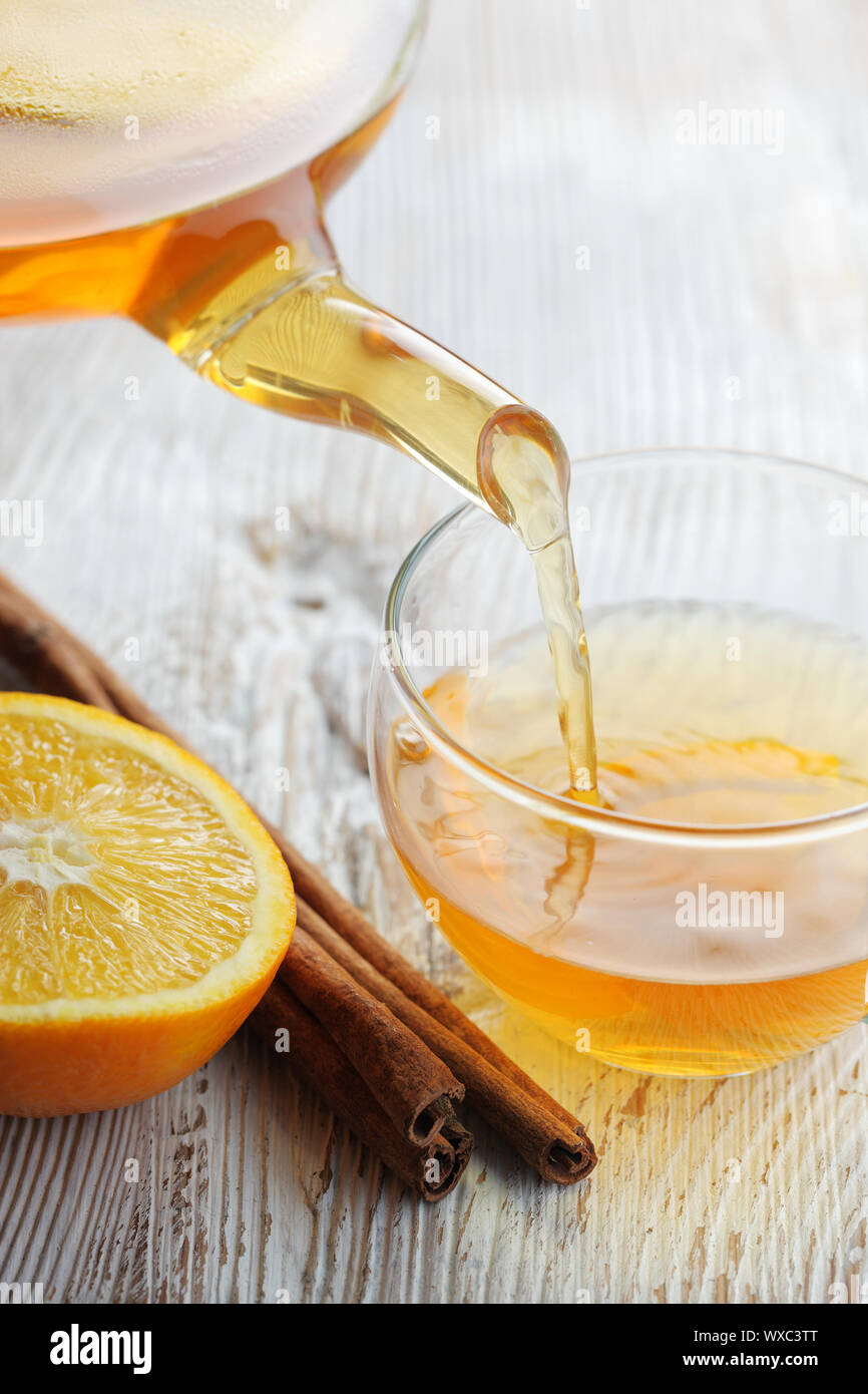Pouring Tea into Glass Cup Stock Photo - Alamy