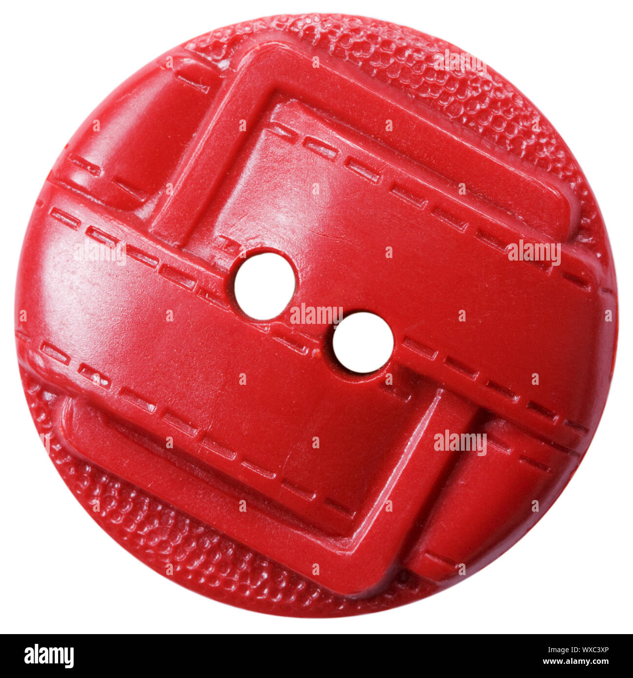 Red plastic button on the white background Stock Photo - Alamy