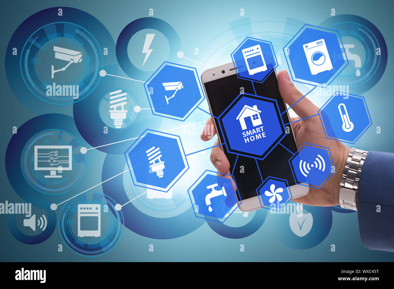 Smart home concept with devices and appliances Stock Photo - Alamy