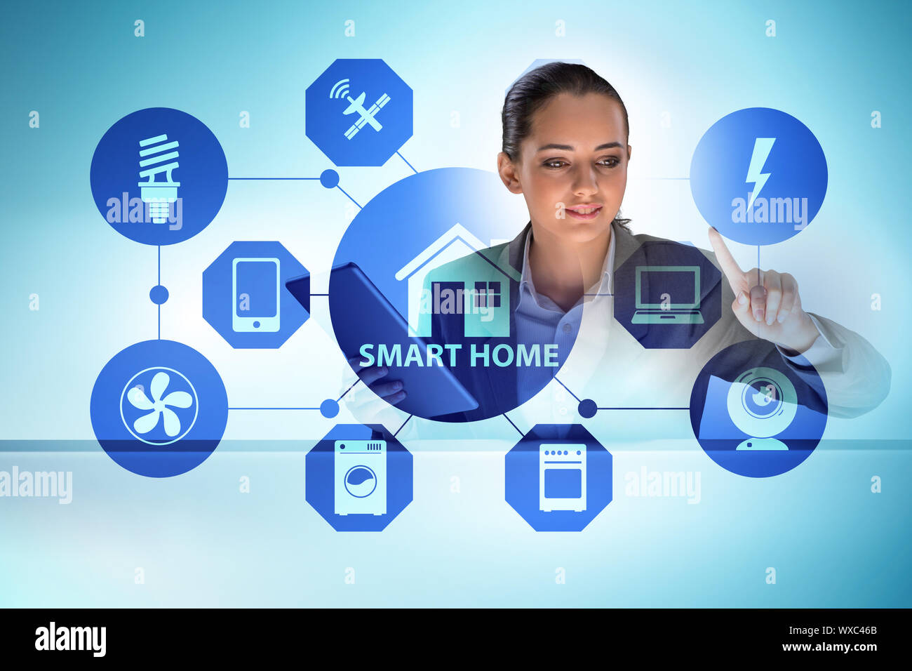 Smart home concept with woman Stock Photo - Alamy
