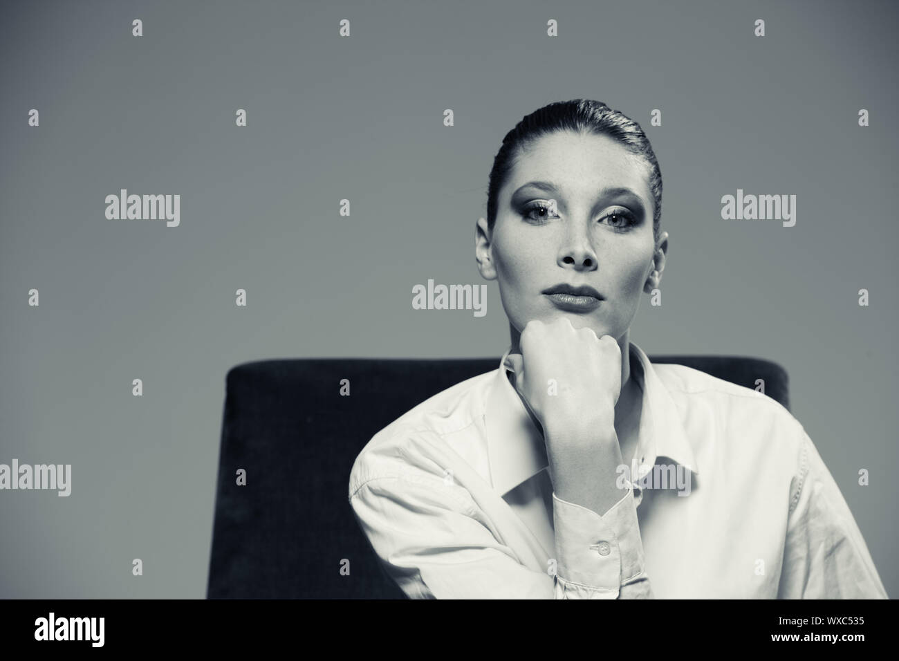 Portrait of a beautiful fashion model, black and white photo Stock ...