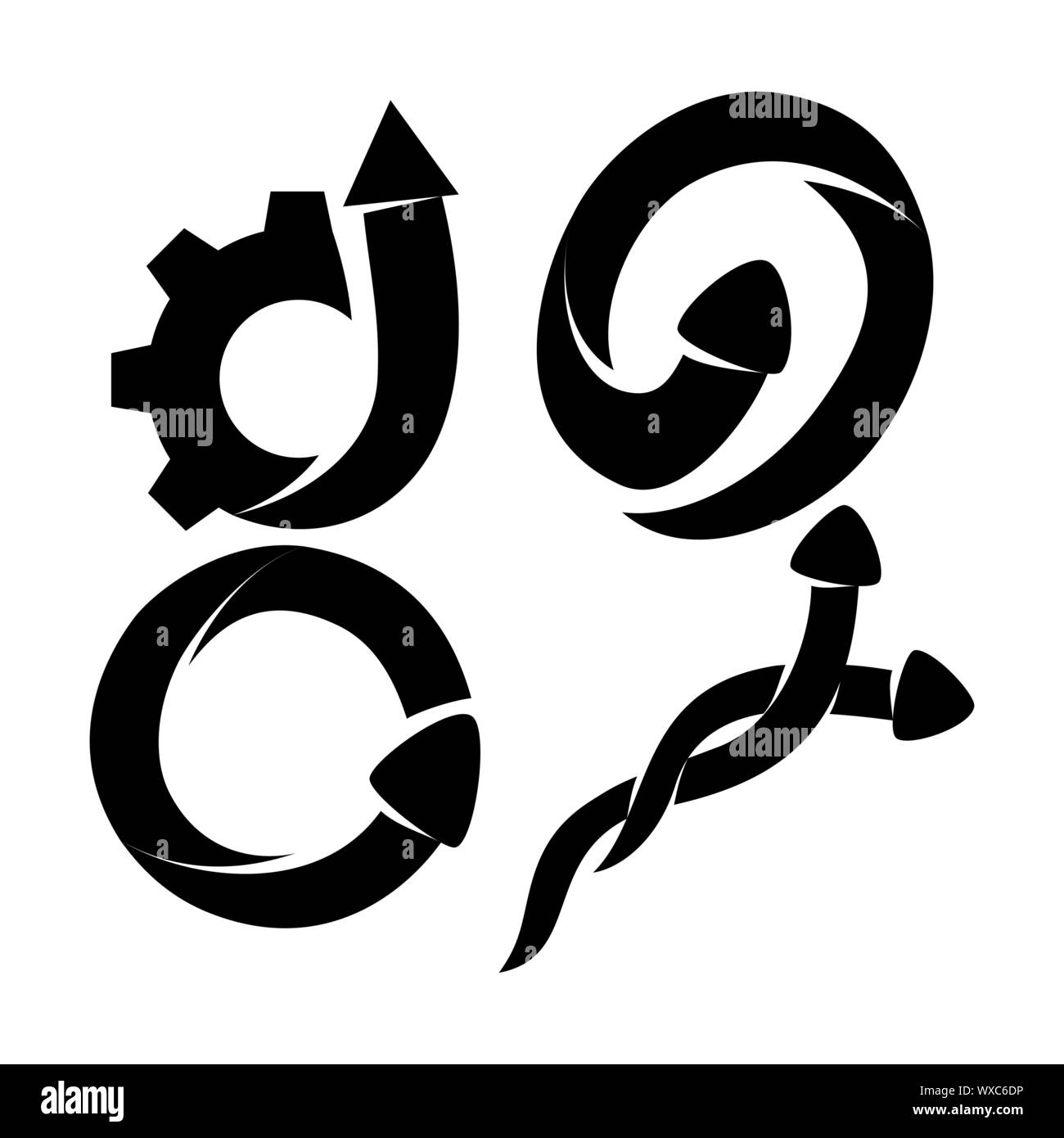 Gear Rotation Arrow Direction Vector Black Color set Stock Vector Image ...