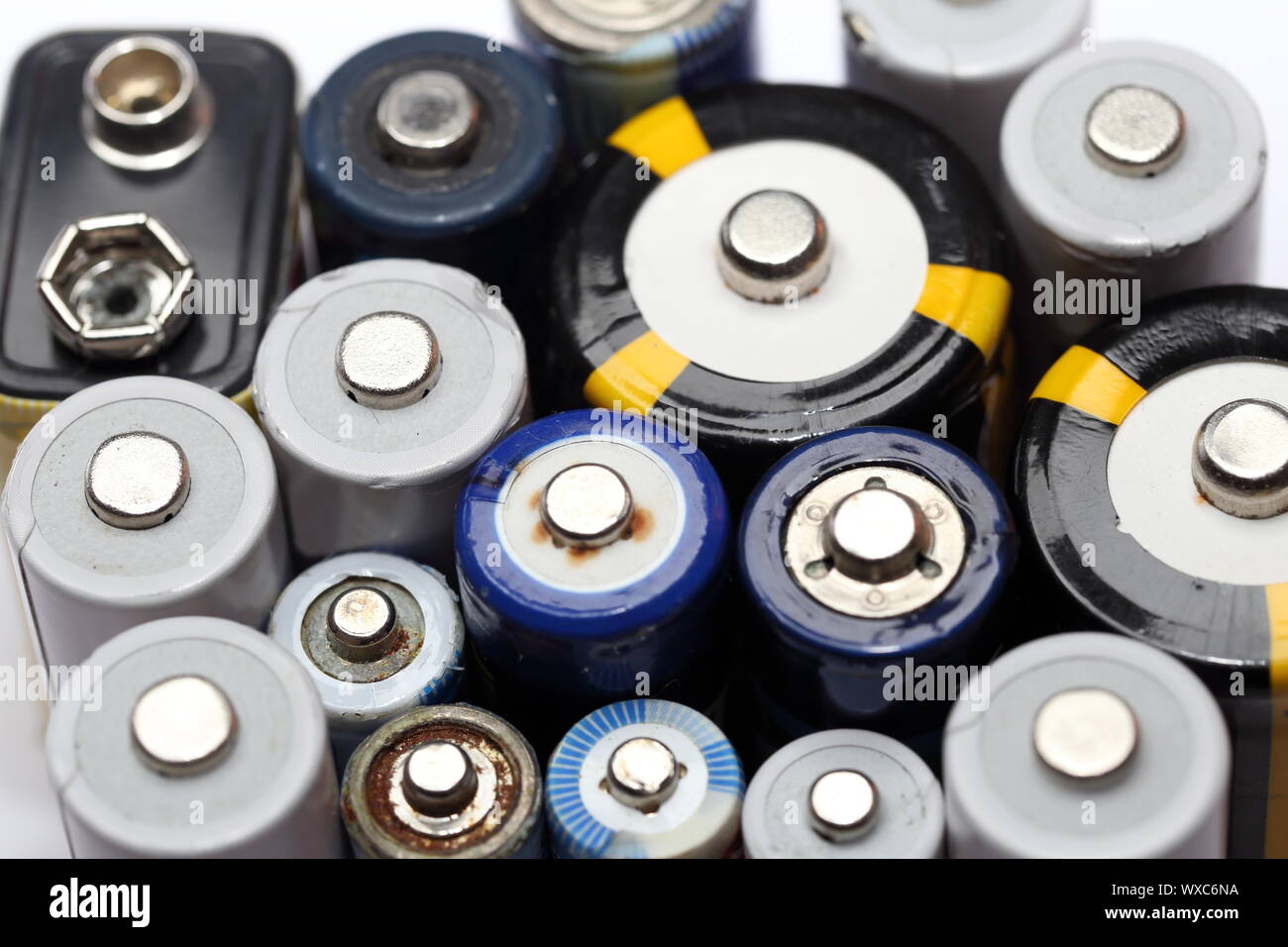 old batteries, details from electronic scrap for recycling Stock Photo ...