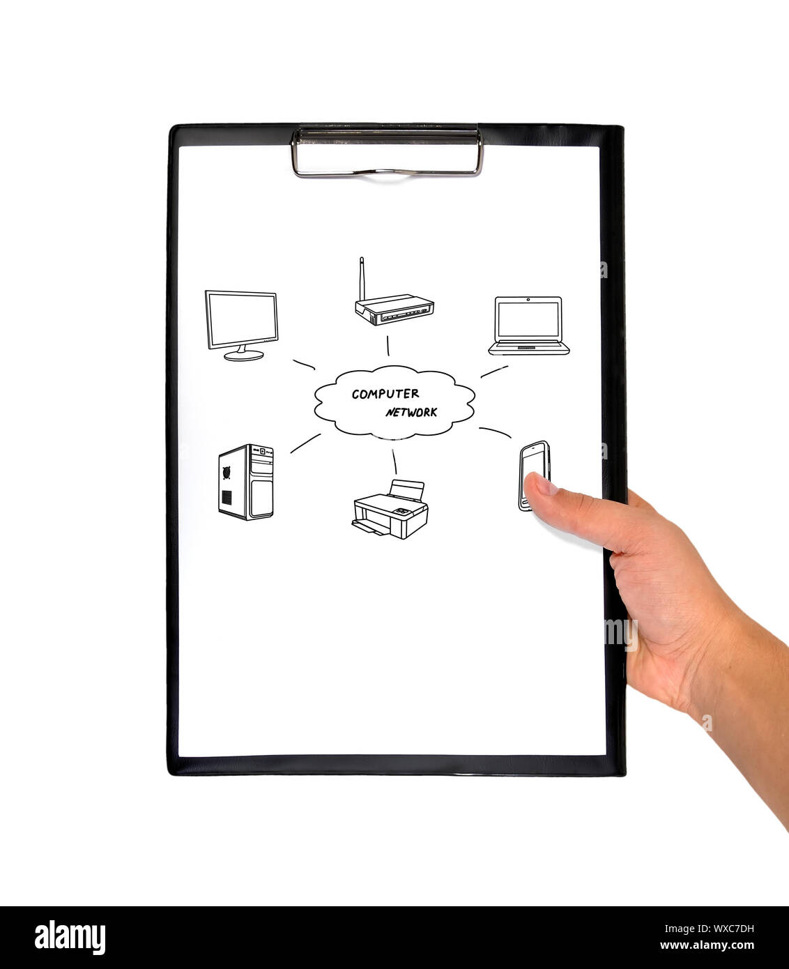clipboard with drawing computer network in hand Stock Photo - Alamy