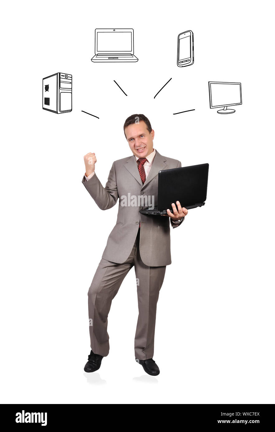 successful businessman with laptop and computer network concept Stock ...