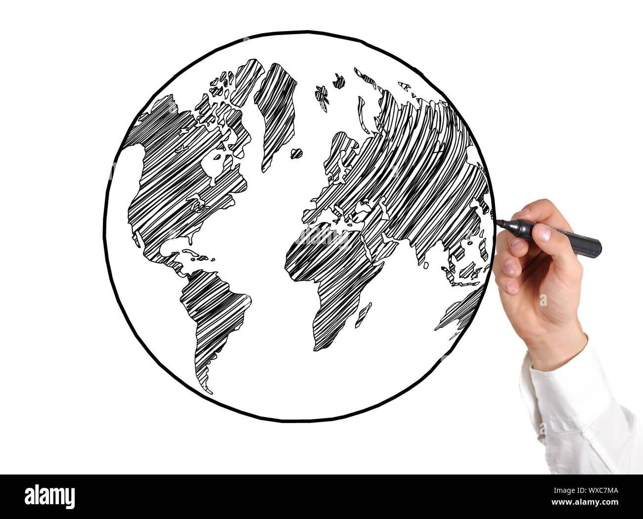 hand drawing earth on white background Stock Photo - Alamy