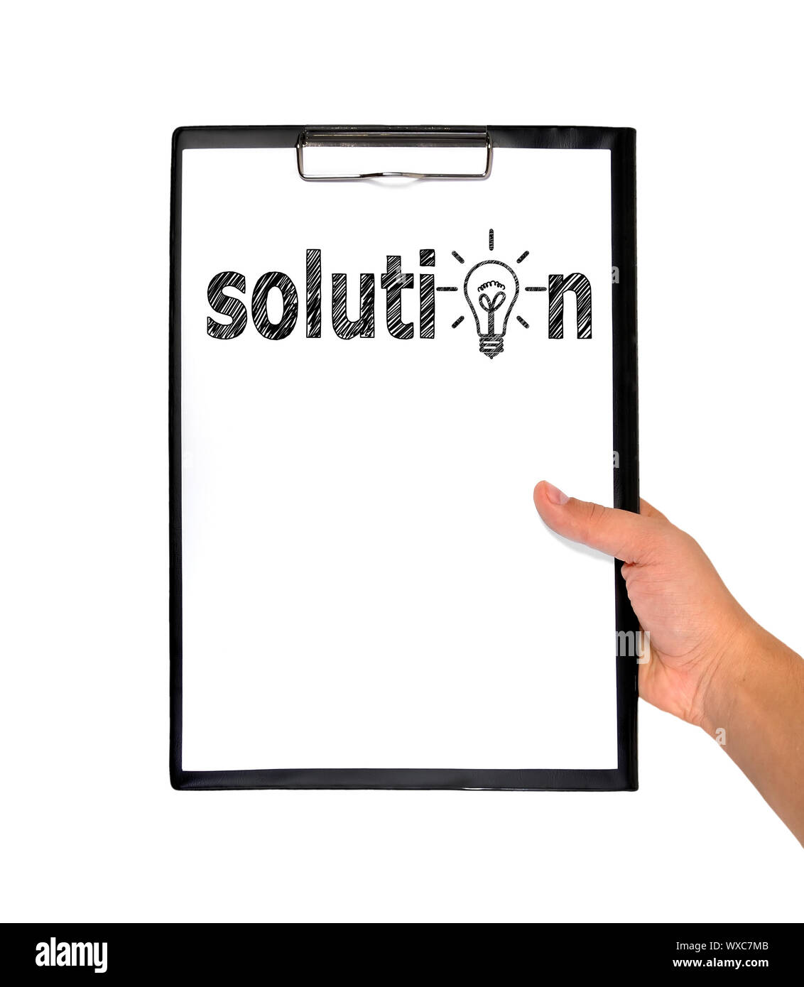 clipboard whit solution symbol in hand Stock Photo - Alamy