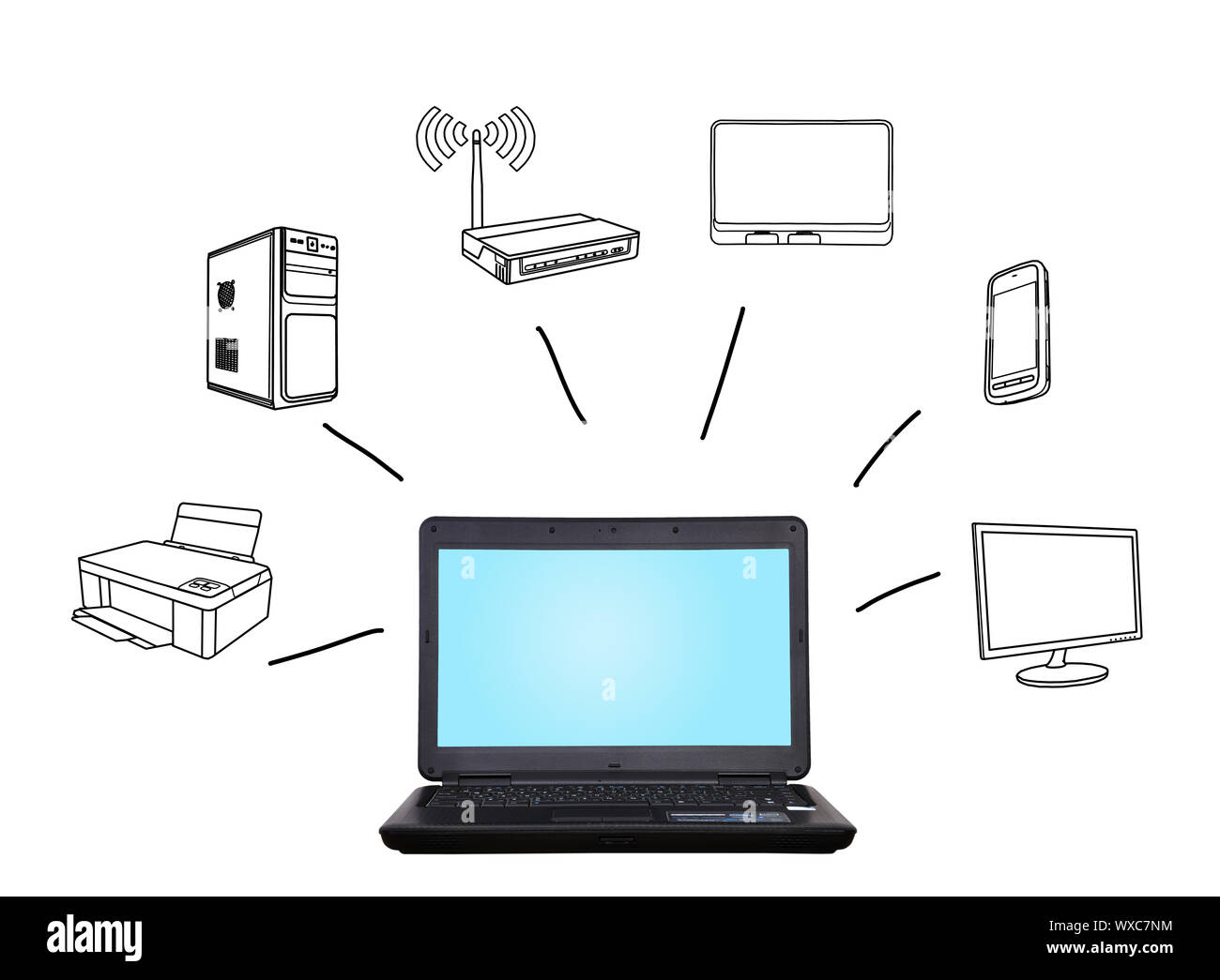 scheme computer network on white background Stock Photo - Alamy
