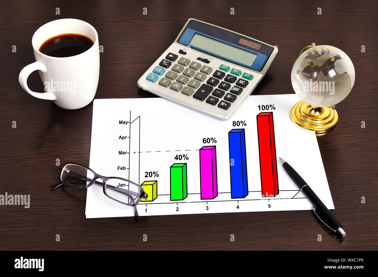 Workplace with growth chart on paper Stock Photo - Alamy