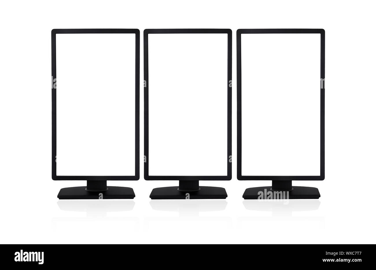 three empty computer monitor on white background Stock Photo - Alamy