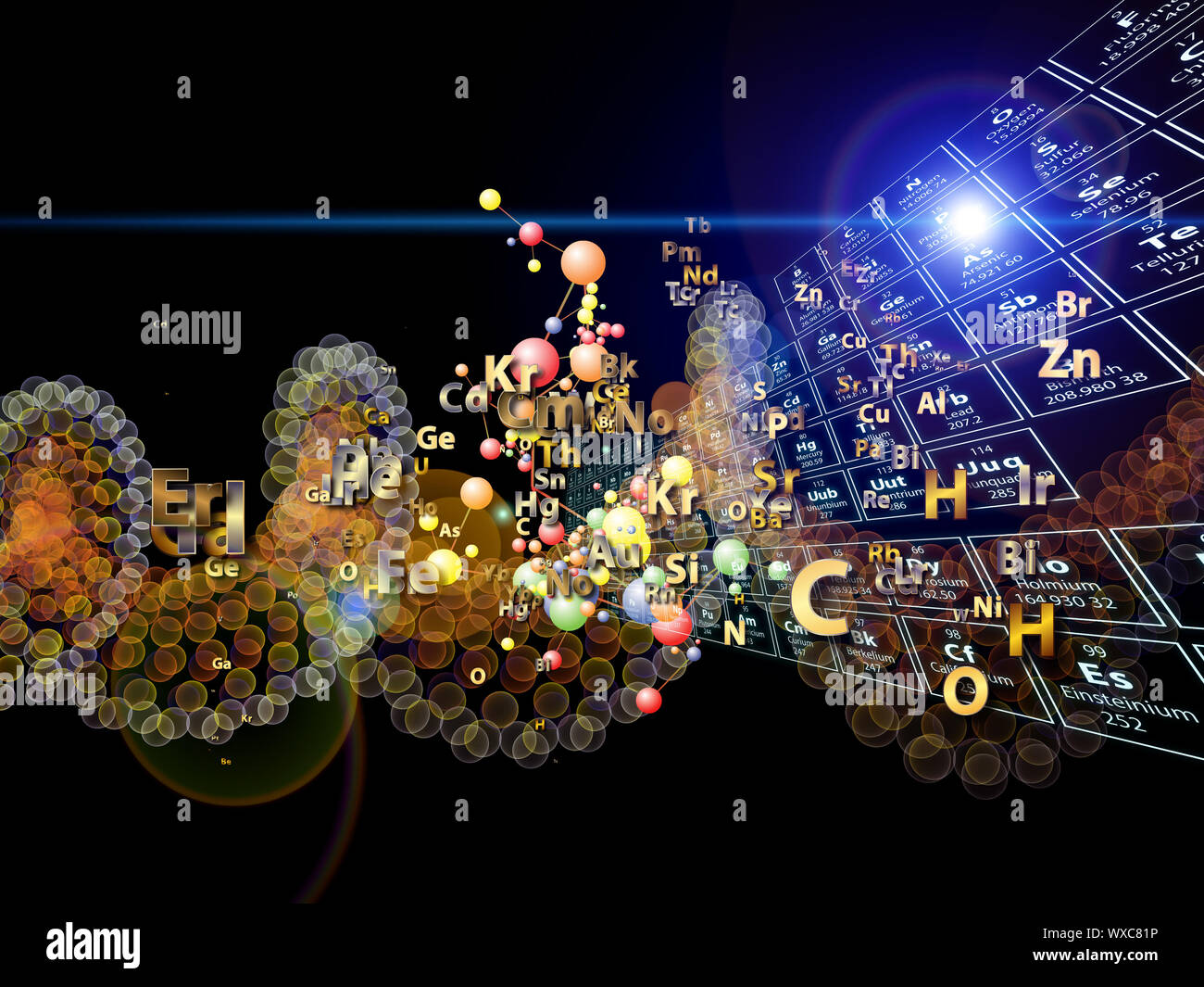 Creative arrangement of chemical icons, fractal graphics and design ...