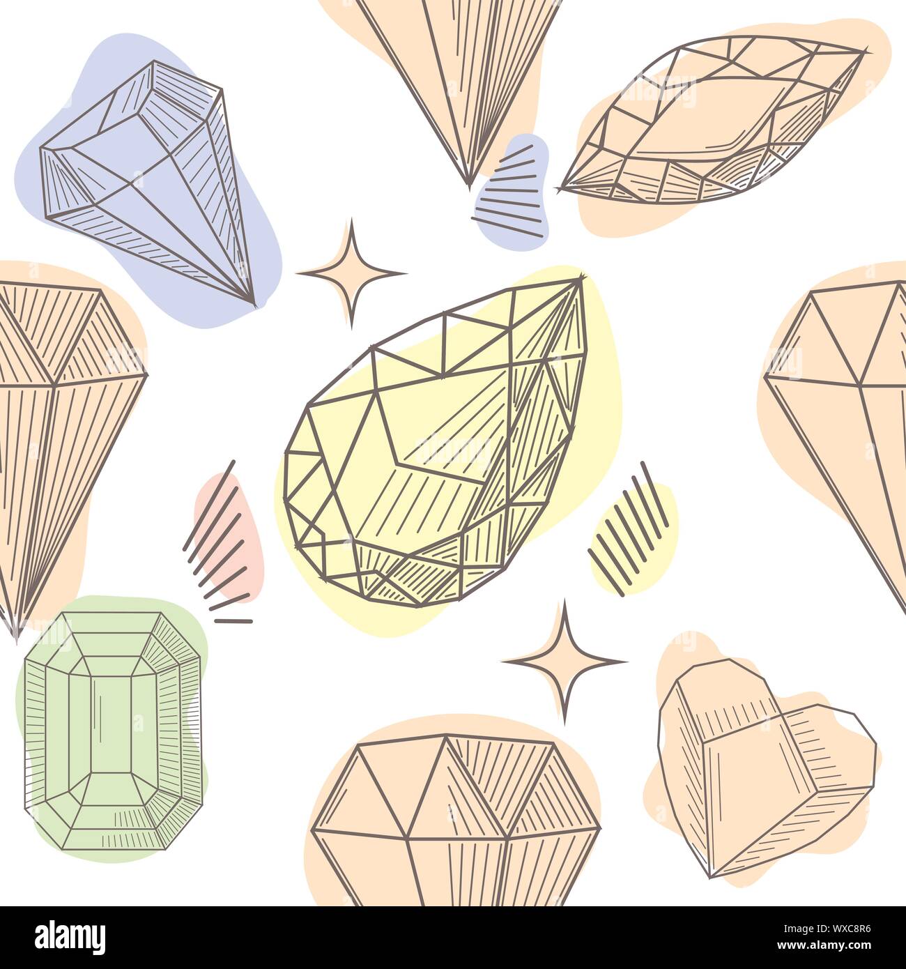 Seamless colorful diamond gemstones background on black. Jewels pattern ...