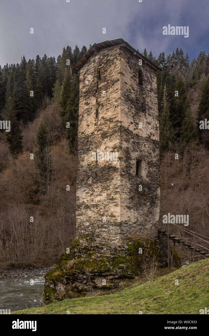 most famous svanetian defence tower tover of love Stock Photo - Alamy