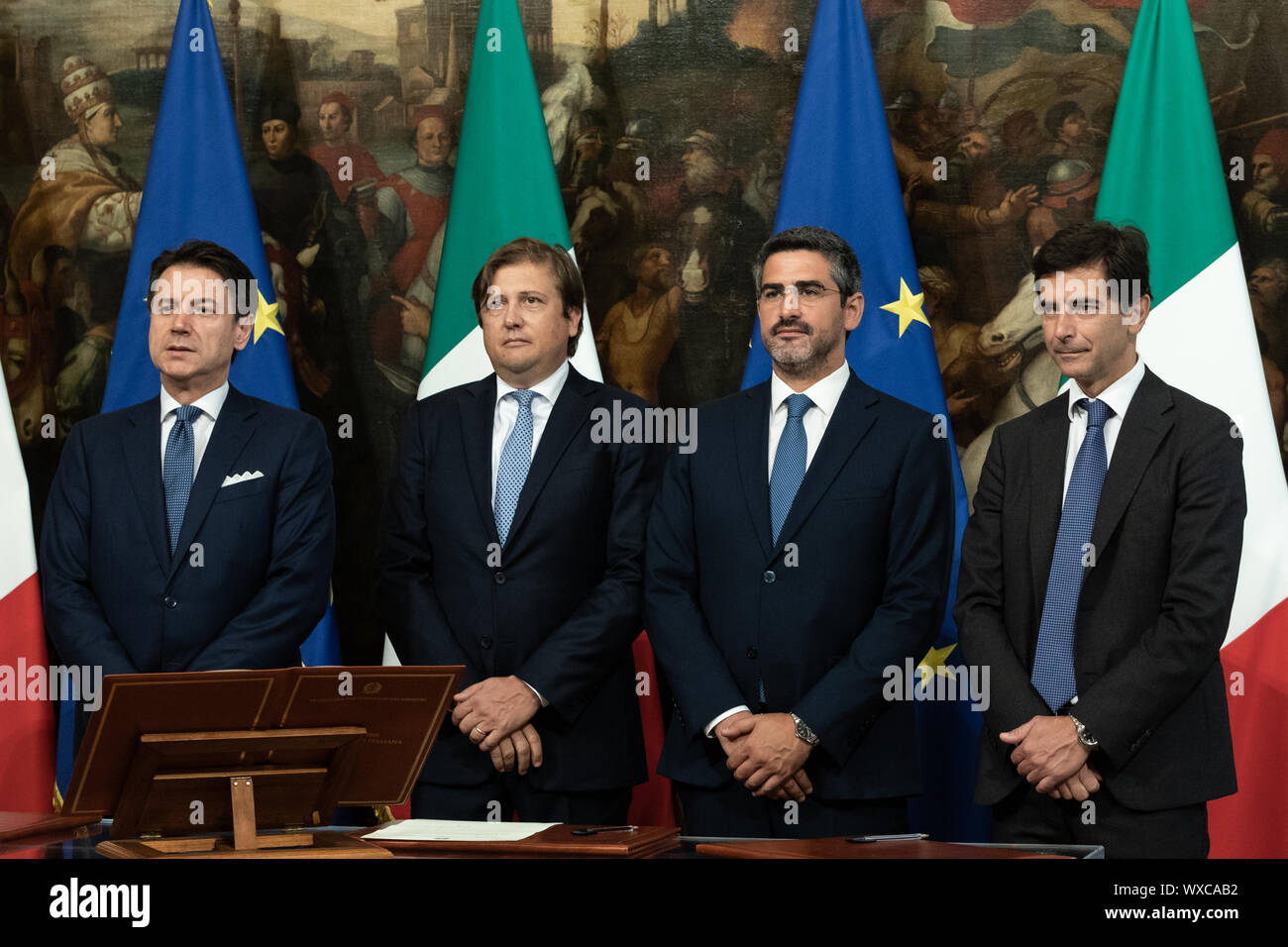 Rome, Italy. 16th Sep, 2019. Prime Minister Giuseppe Conte (L), Pier ...