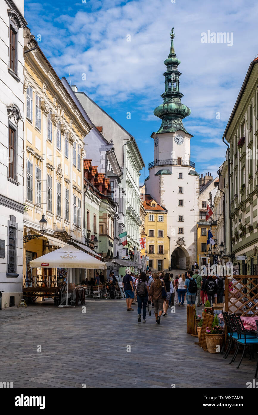 BRATISLAVA, SLOVAKIA - AUGUST 18, 2019: The central Michalska Street ...