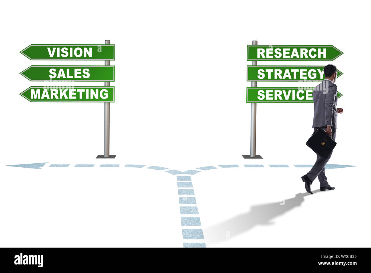 Businessman standing at crossroads of corporate strategy Stock Photo ...