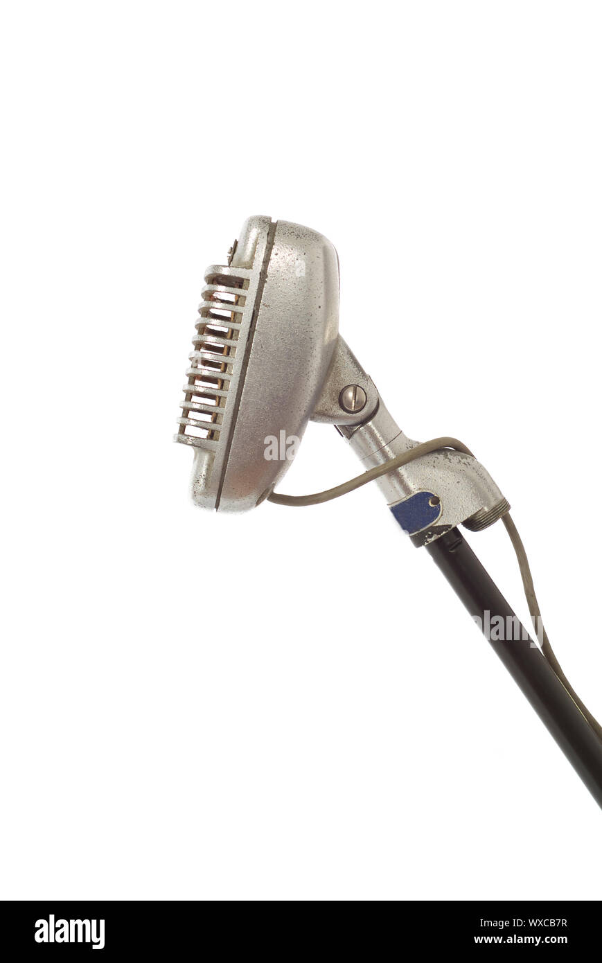 Vintage recording, announcing or singing microphone isolated on white ...