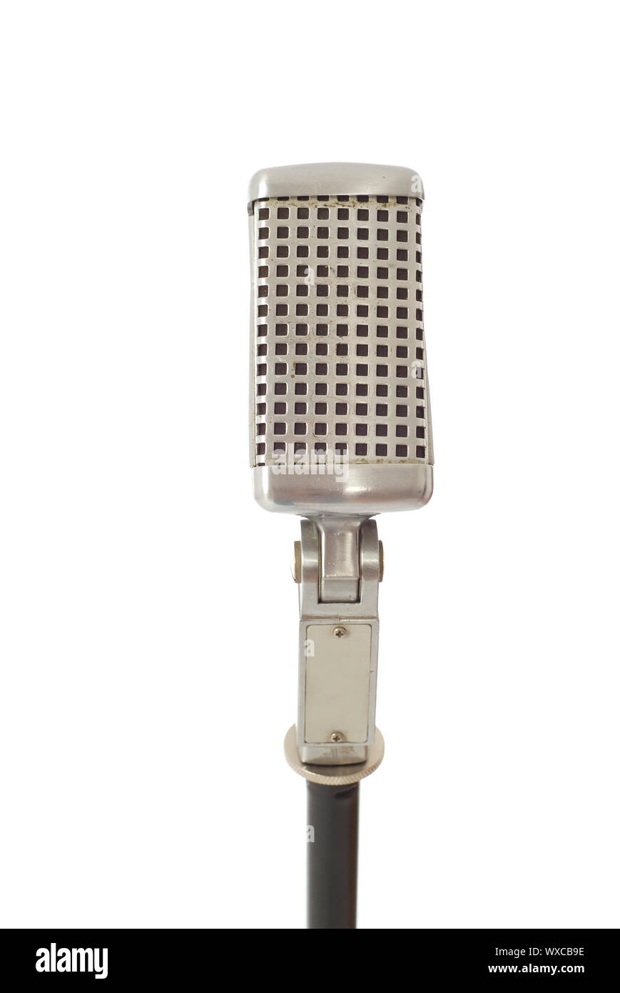 Vintage recording, announcing or singing microphone isolated on white ...
