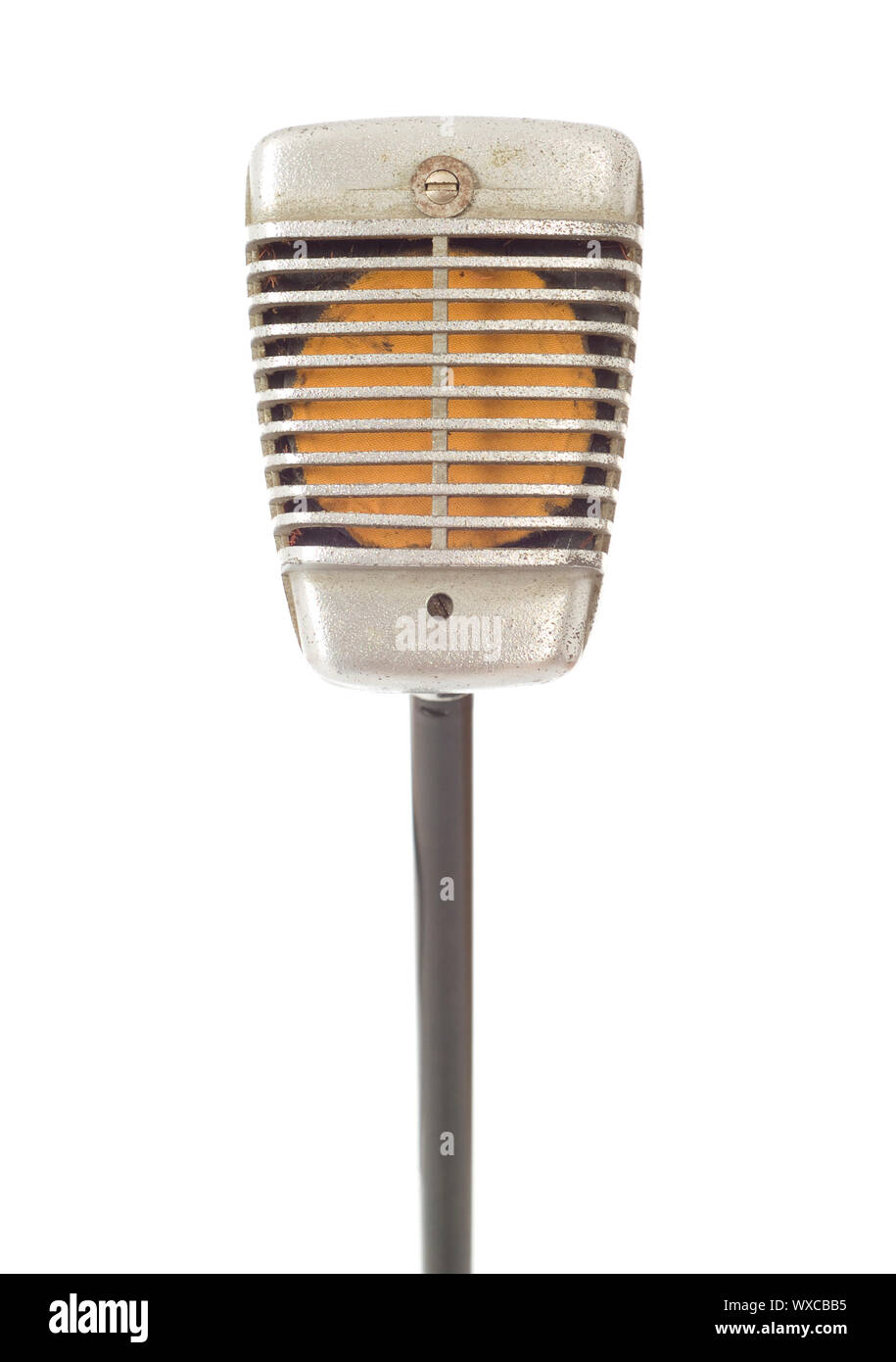 Vintage recording, announcing or singing microphone isolated on white ...