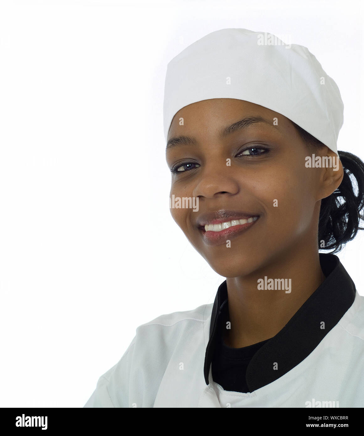 African American female woman black professional chef isolated on white ...