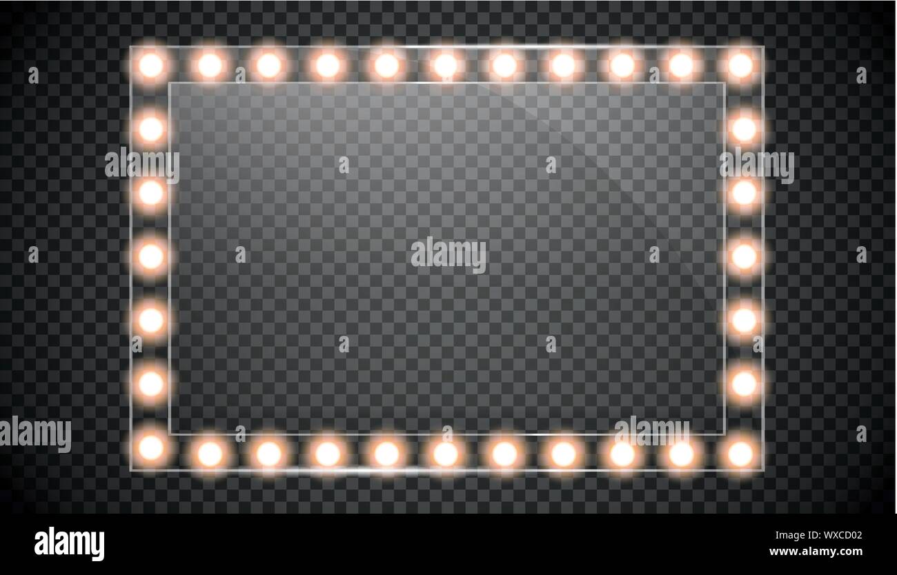 Makeup mirror isolated with gold lights. Vector square frames ...