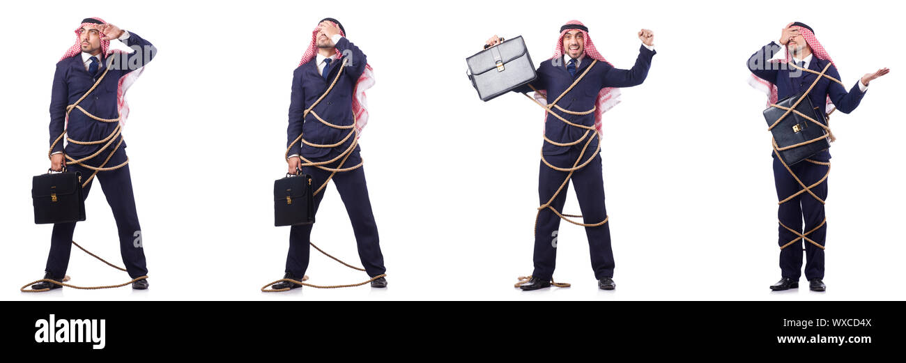 Arab man tied up with rope Stock Photo - Alamy