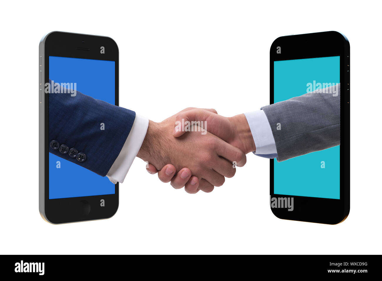 Concept of communication with businessmen handshaking Stock Photo - Alamy