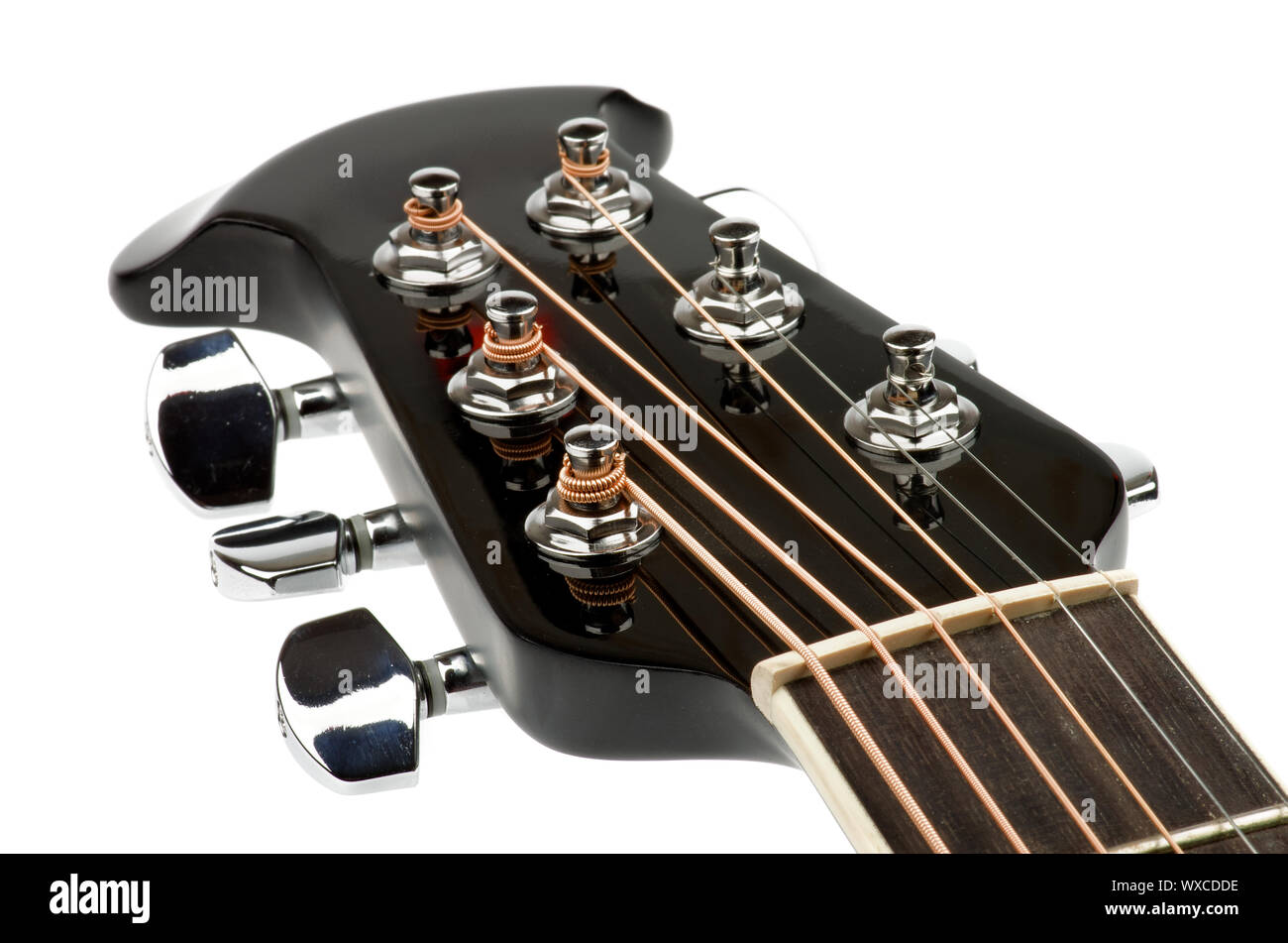 Fingerboard of Acoustic Guitar closeup on white background Stock Photo ...