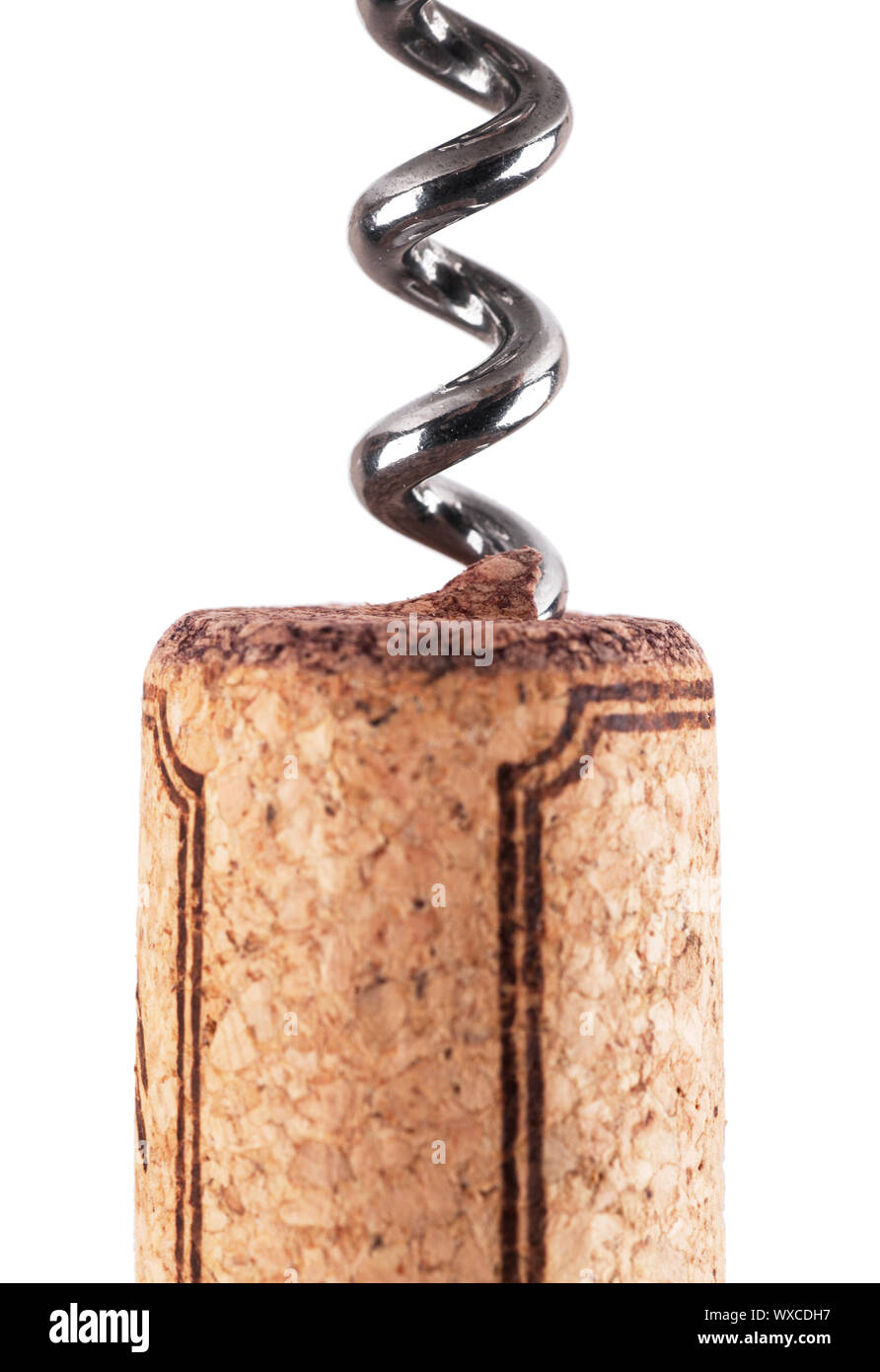Closeup top view of spiral wine corkscrew over white background Stock ...