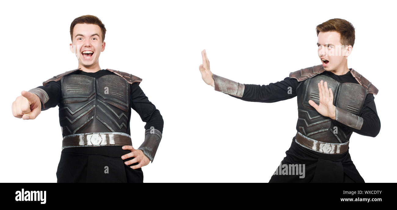 Young funny man in armour suit Stock Photo - Alamy