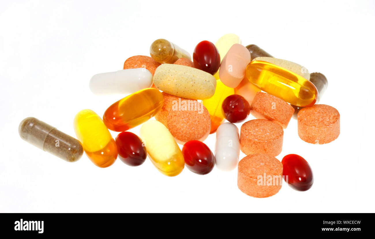 Supplements isolated on white background Stock Photo - Alamy