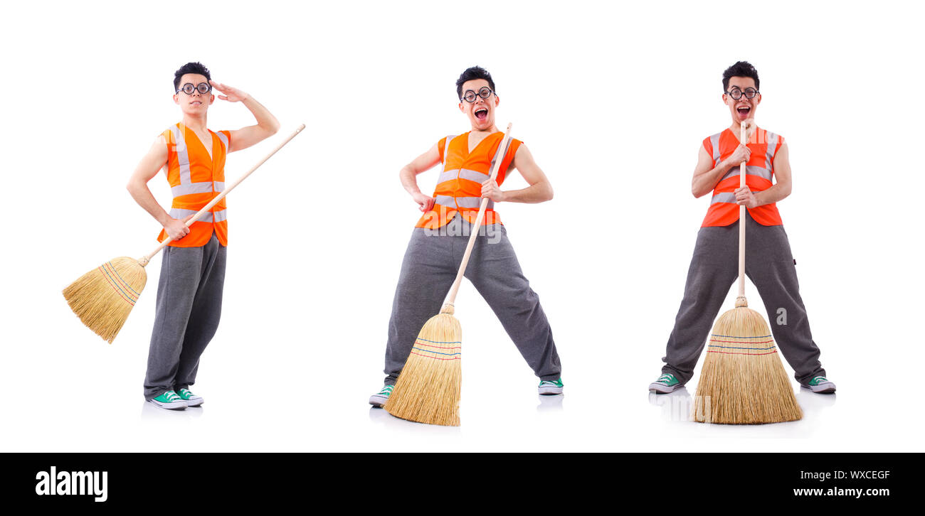 Funny janitor isolated on white Stock Photo - Alamy